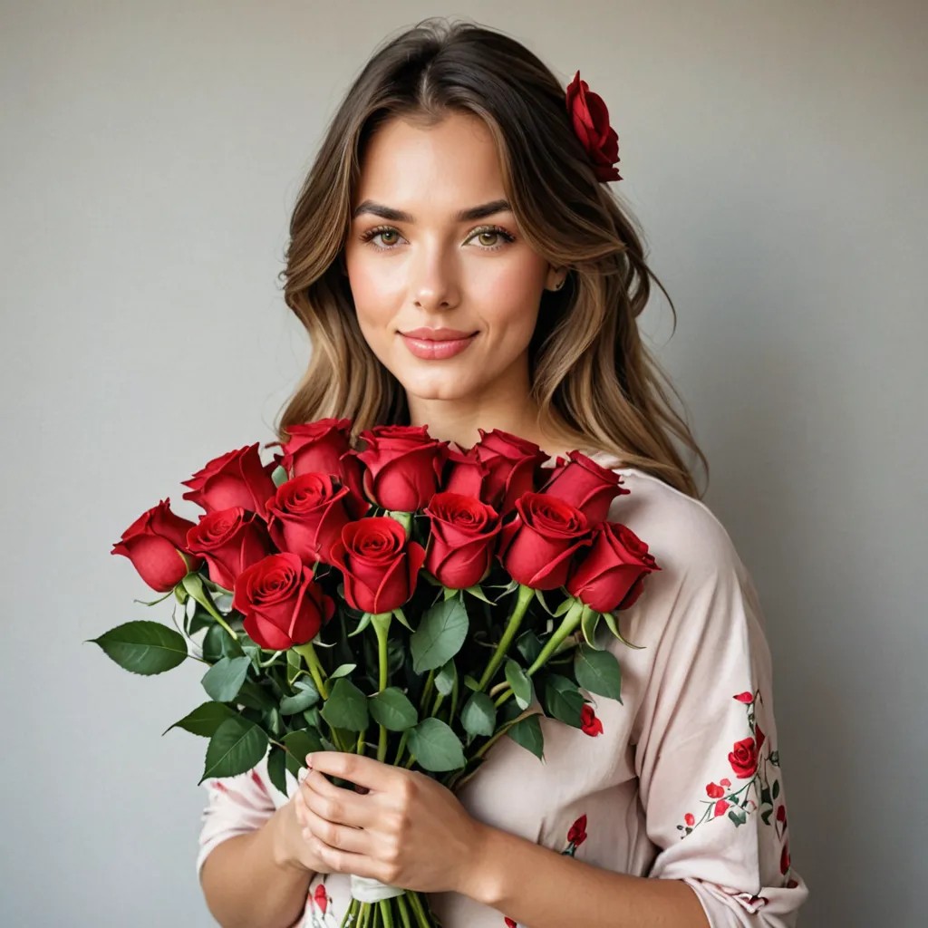 With Red Roses Bouquet in Hands Avatar Maker From Photo (Free Online ...
